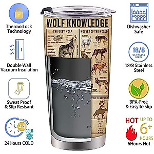 20oz Tumbler Cup Cute Wolf Coffee Mug, Wolf Knowledge Vacuum Insulated Travel Mug, Stainless Steel Double Walled Water Bottle,Gifts for DAD Men,Wolf Lovers,To Son Christmas Gift