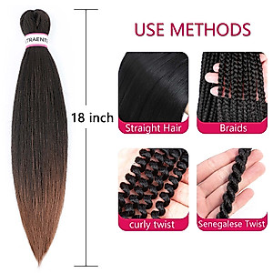 Pre Stretched Braiding Hair,18 Inch 8 Packs Ombre Braiding Hair, Two Tone Yaki Texture Prestretched Crochet Braids Hair Professional Synthetic Hair Extension Itch Free Hot Water Setting (18" T1B/30#)