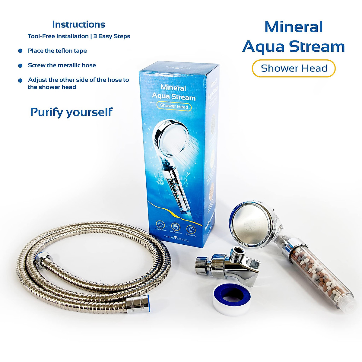 Trineverse | Mineral Aqua Stream - Filtered Shower Head - Mineral Shower Head - Shower Head Filter - Stream Purifier for Kids, Pets and Adults - Take Care of your Skin - Purify yourself!…