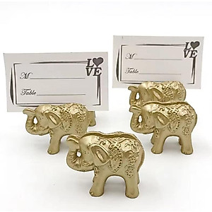 Bi-sonic lee 10 PCS Golden Elephant Table Card Holder,Name Card Holder,Place Card Holders, Table Number Holder，Photo Holders, Party Favors, Wedding Decorations (Golden Elephant)