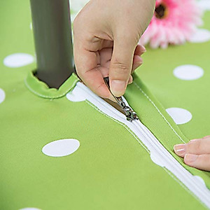 SquarePie 60x84'' Rectangle Outdoor Tablecloth with Zipper and Umbrella Waterproof Spillproof Table Linen Cloth for Camping Picnic Patio Garden, Green Polka Dot