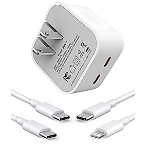 [Apple MFi Certified] iPhone Fast Charger, 35W Dual USB-C Power Adapter PD 3.0 Foldable Wall Charger with 6FT USB-C to Lighitning Cable for iPhone/iPad/AirPod,USB-C to C Cable for Samsung/Huawei/Pixel