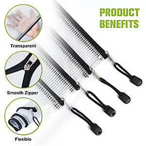 Mesh Zipper Pouch, 6PCS Waterproof Plastic Mesh Zipper Bag, A3 Size Tear-Resistant Document Pouch, Extra Large Zip File Bags, for School Office Supplies Home Travel Storage(17×12 Inch)