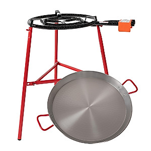 Machika Mirador Set Paella Kit with 24-inch 60-cm Carbon Steel Pan| 12 in 20 in Double Ring Paella Burner and Stand Set (33.5in) Grill Set Perfect for Events, Caterings, Camping | 19 Servings