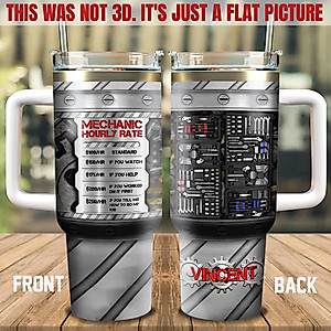 WAZONE Personalized Mechanic 40oz Tumbler with Handle Lid and Straw Customized Name Stainless Steel Insulated Coffee Travel Mug Cup Holiday Birthday Christmas Mechanics Themed Gift for Men Him