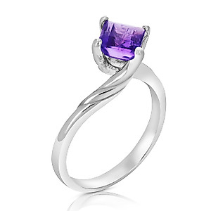 VIR JEWELS 1 cttw Purple Amethyst Ring .925 Sterling Silver with Rhodium Princess 6 MM Size 8