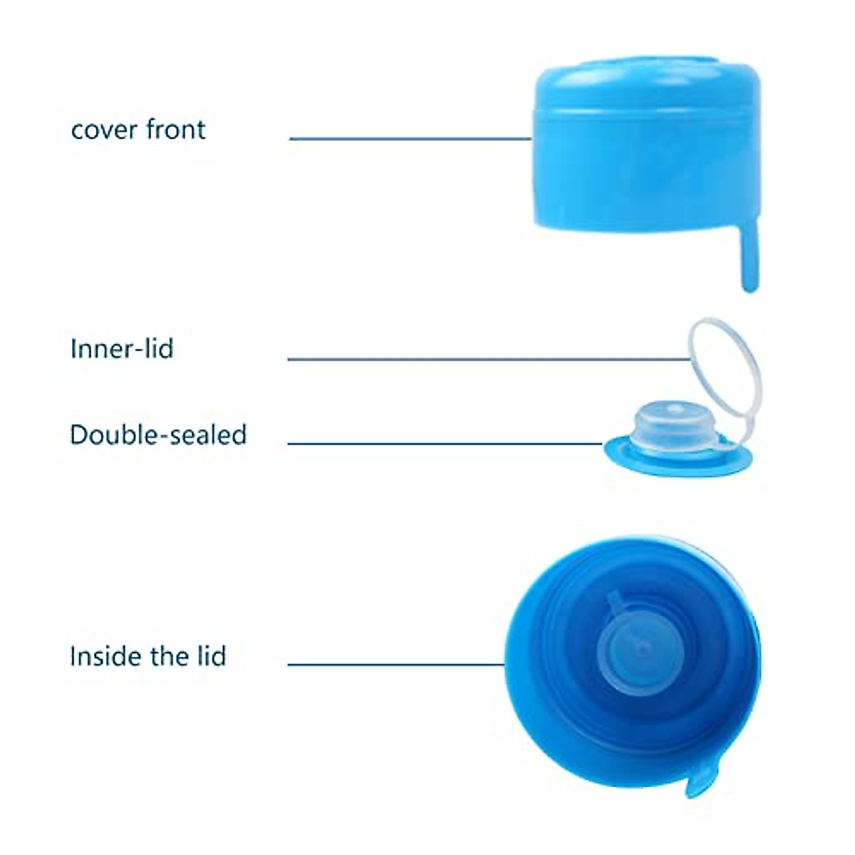 MJIYA 2PCS 5 Gallon Non-Spill Caps,Replacement Water Bottle Snap On Cap Anti Splash Peel 2 Piece