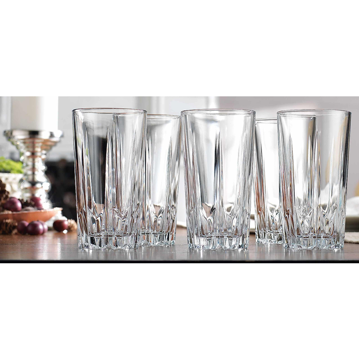 Glaver's Old Fashioned Highball Glass Cups. Set of 10 Elegant Diamond Cut Drinking Glasses. Classic 15 oz Bar Glasses. Tall Kitchen Glass for Wate,r Juice, Beer, Cocktails.