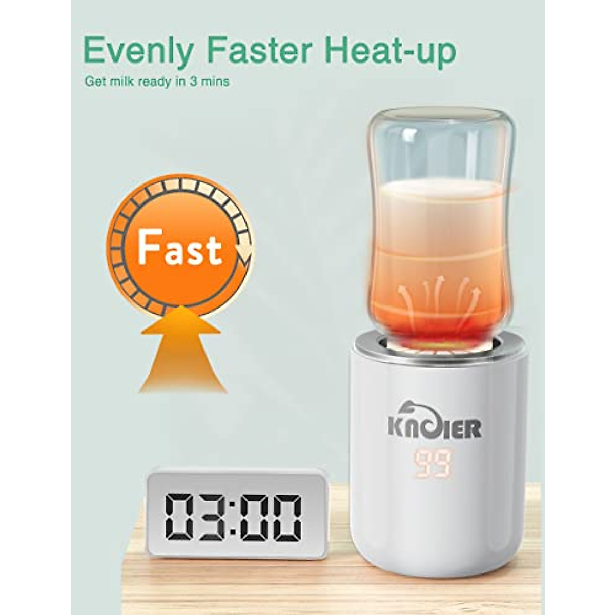 Portable Bottle Warmer, Fast Heating Travel Bottle Warmer, 13200mAh Baby Bottle Warmer On The Go for Breastmilk and Formula with 5 Adapters, 4 Temperature,Leak-Proof, Cordless, Battery Powered