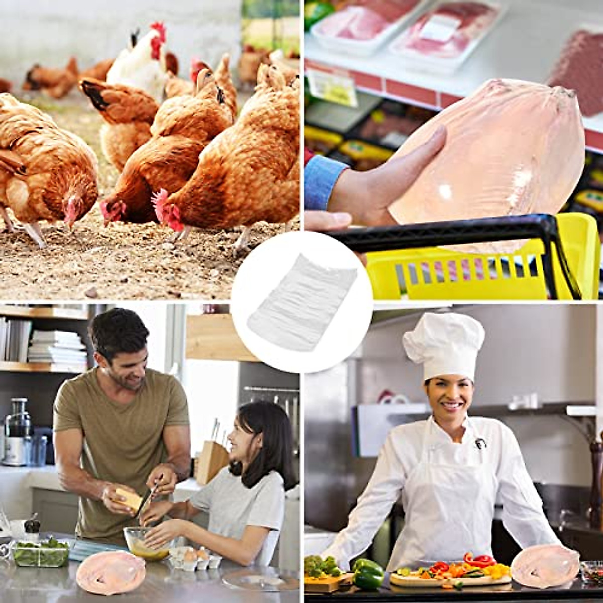 50 Pcs Poultry Shrink Bags, 10x16 Inch Chicken Shrink Wrap Bags, BPA/BPS Free Heat Shrink Bags for Food Storage and Keeping Fresh, Include Silicone Straw and 50 Zip Ties