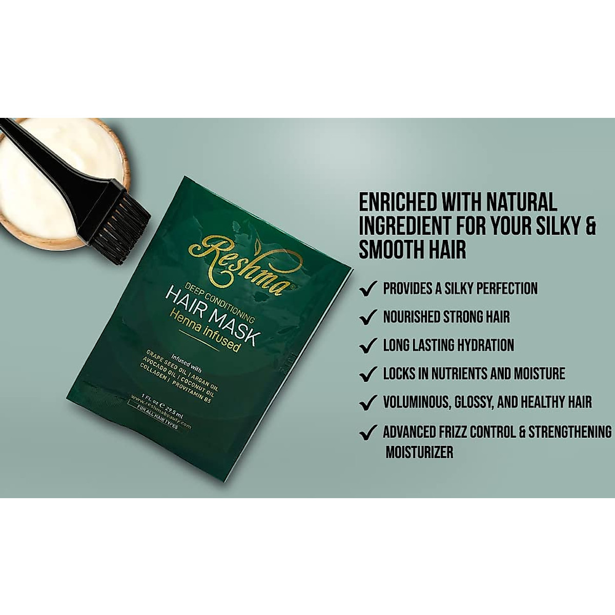 Reshma Beauty Deep Conditioning Hair Mask |Hair Treatment Infused with Collagen & Pro-Vitamin B5|Restorating & Nourishing for All Hair Types | (Pack of 1), 1.05 fl.oz