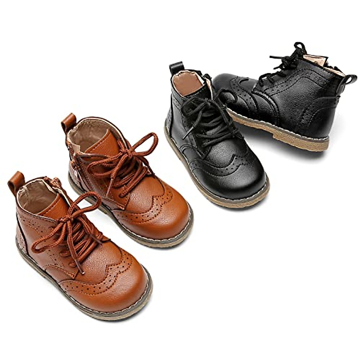 DADAWEN Toddler Baby Boys Girls Hiking Boots Waterproof Leather Non Slip Lace Up Outdoor Work Ankle Winter Snow Boots(Toddler/Little Kid) Black US Size 5 M Toddler