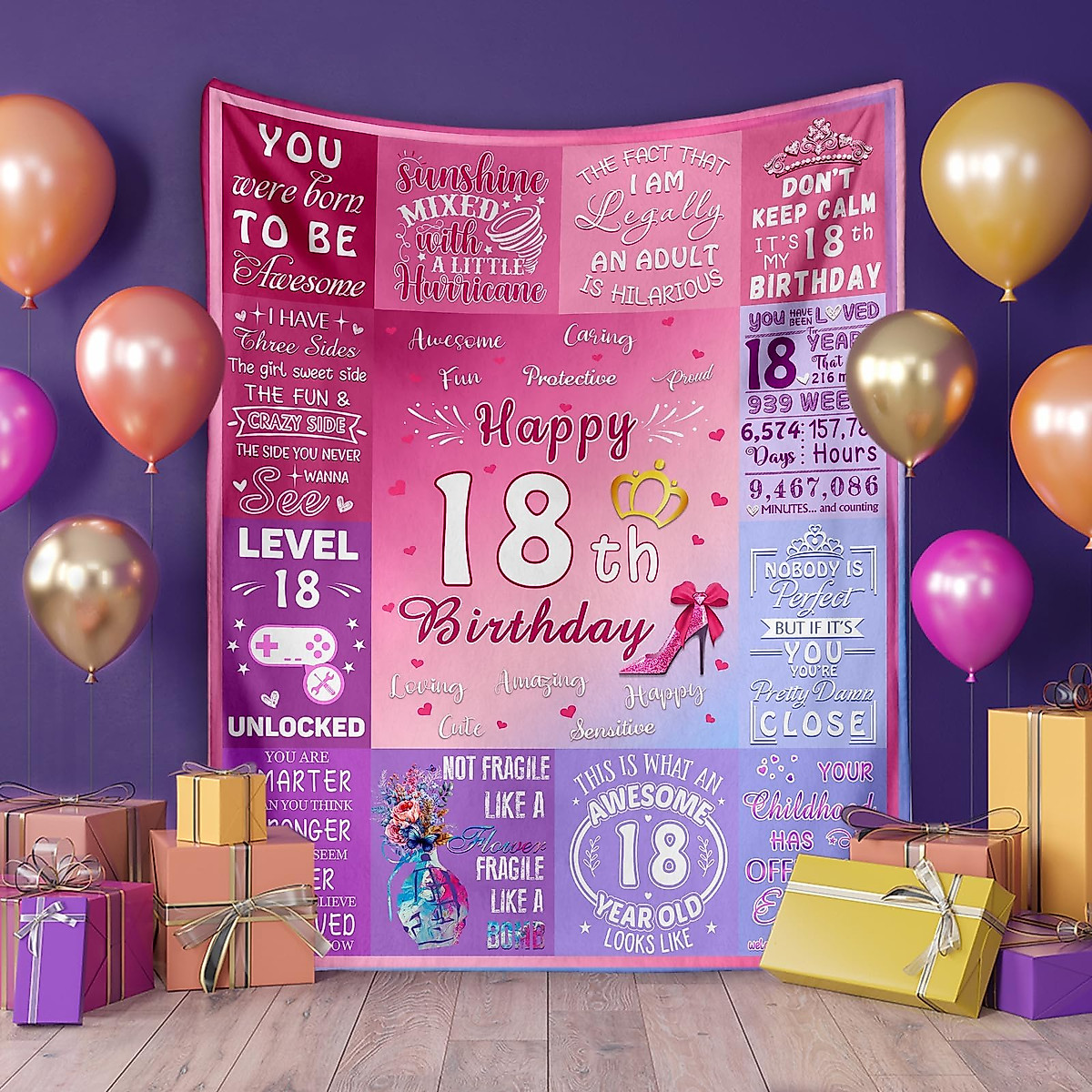Ownxhbc 18th Birthday Gifts for Girls, 18th Birthday Gift Idea for Daughter Sister, 18 Year Old Blanket for Girls, Birthday Gifts for 18 Years Old Girl, 18th Birthday Pink Throw Blanket Decor 60"x50"