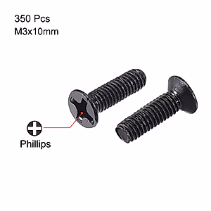 uxcell M3 x 10mm Phillips Screw Fastener Black for Laptop PC TV Fan Switch 350pcs