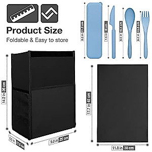 Reusable Lunch Sack Bag with Extra Storage Pockets, Knife, fork, spoon and Washable Napkin, Large Capacity Foldable Insulated Lunch Bag Tote for for Men, Women, Office, School,Picnic, Hiking (Black)