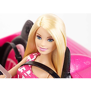 Barbie Doll & Car Playset, Sparkly Pink 2-Seater Toy Convertible with Glam Details & Fashion Doll in Sundress & Sunglasses (Amazon Exclusive)