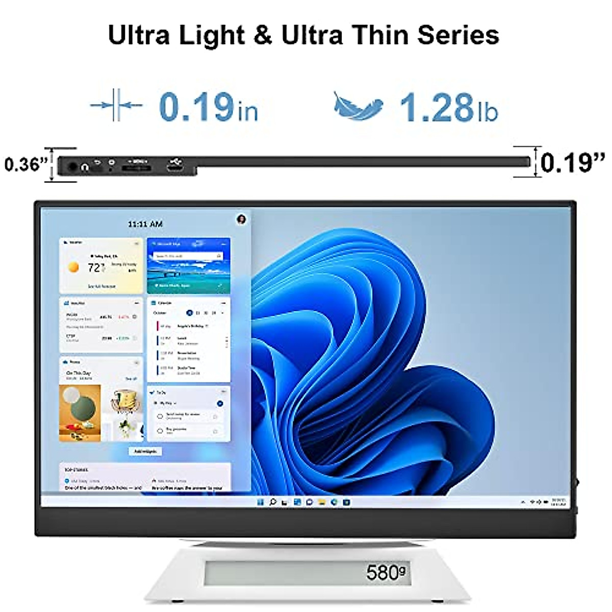 HONGO Portable Monitor Extremely Thin 15.6 Inch FHD 1080P Computer Gaming Dual Monitor USBC Display for Laptop PC Phone Xbox PS4 Switch, Smart Stand Included