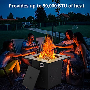 Fire Pit Table, Propane Firepit Outdoor Gas Fire Pits Clearance, 50,000 BTU with Metal Tabletop, Lid, Lava Rocks for Outside Patio, Garden, Deck, Yard