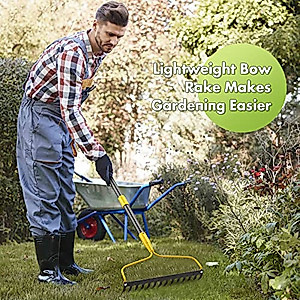 Garden Rake,14 Tines Heavy Duty Bow Rake for Lawns,73 Inch Long Handle Leaf Rake for Loosening Soil…