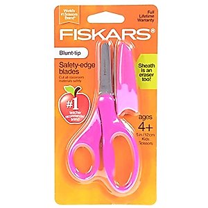Fiskars Scissors Blunt-tip Safety-Edge Blades w/Sheath (Hot Pink)