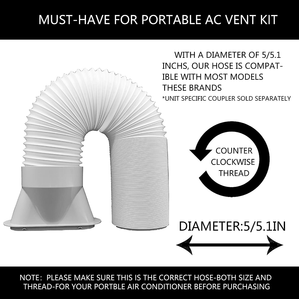 YUESUO Portable AC Window Vent Kit with Hose, 3Pcs Window Slide Kit Plate + 5'' Window Adapter Tube Connector + 5" Exhaust Hose (9 Pack)