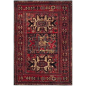 SAFAVIEH Vintage Hamadan Collection Area Rug - 6'7" x 9', Red & Multi, Oriental Traditional Persian Design, Non-Shedding & Easy Care, Ideal for High Traffic Areas in Living Room, Bedroom (VTH213A)