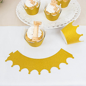 TABLECLOTHSFACTORY 25 Pack | Gold Glitter Crown Paper Cupcake Wrappers, Muffin Paper Cup Liners