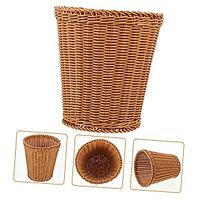 Holibanna Rattan Trash Can Wicker Trash Basket Ornament Container Water Hyacinth Storage Baskets Rattan Trash Bin Garbage Container Woven Waste Basket Sundries Container Plastic Wastebasket