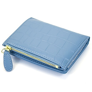 SUMGOGO Wallets for Women Small Coin Purse Card Holder Pocket Wallet Crocodile Leather Mini Slim Bifold Wallets (Blue)