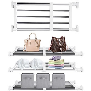 Geetery 4 Pcs Closet Tension Shelf Rod Metal Expandable Shelf Organizer Adjustable Closet Shelves Closet Shelf Rack DIY Closet Dividers Separators for Cabinet Storage Locker Clothes (16.54-25.6 Inch)