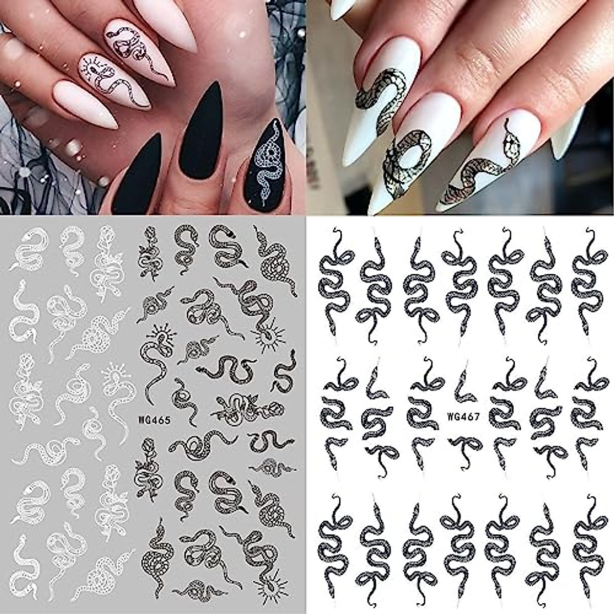 YOSOMK 9 Sheets Halloween Nail Art Stickers Decals Gothic Snake Skeleton Nail Decals 3D Self-Adhesive Nail Art Supplies Letter Heart Sun Moon Design Nail Accessories for Women Manicure Decorations.…