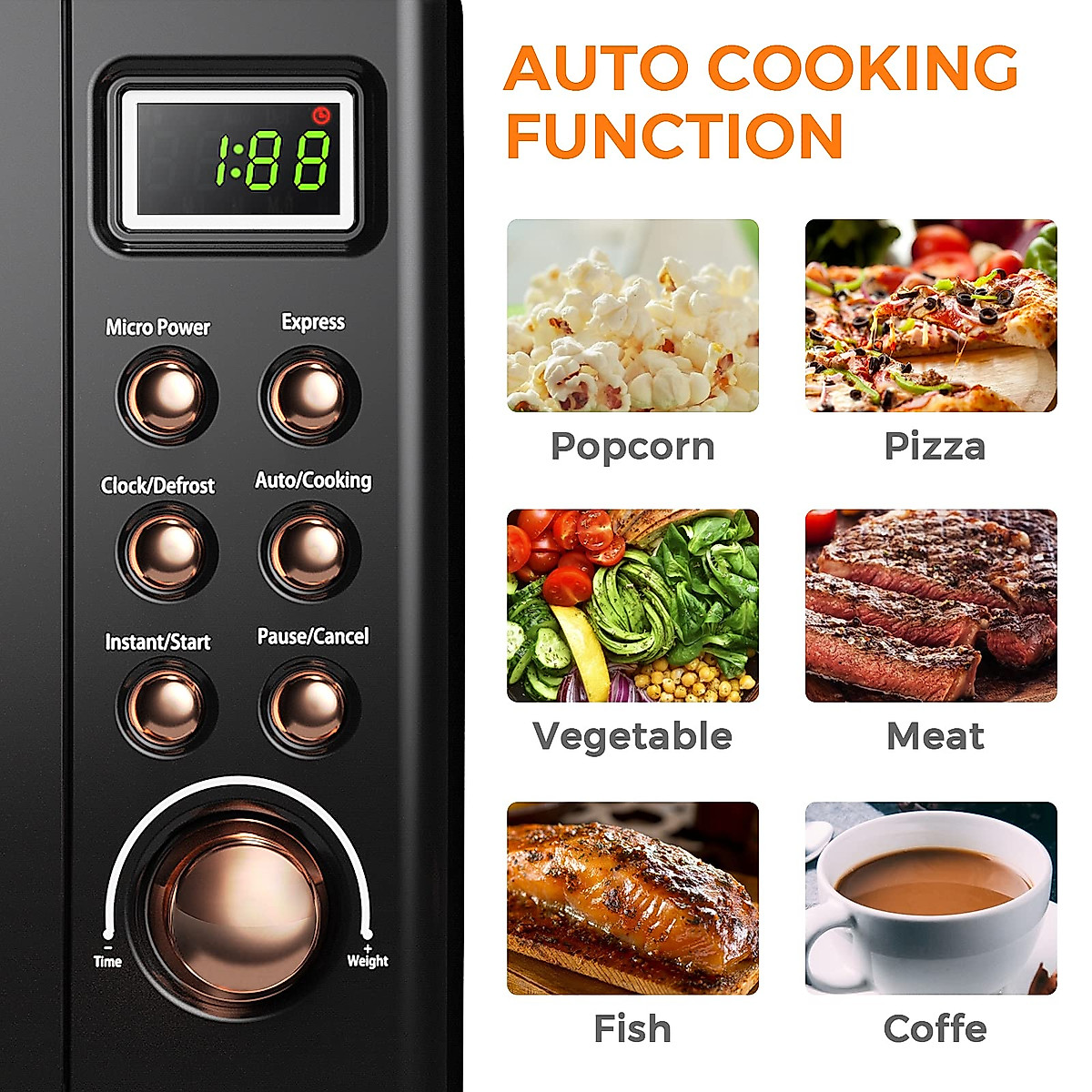 GLACER GT-23853GDEP Retro, Large 0.7Cu.ft, 700-Watt, Cold Rolled Steel Countertop with Time, Glass Turntable Plate, Pre-Programmed Cooking Settings, LED Display Microwave Oven, Rose Gold