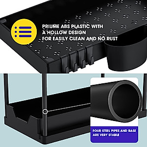 Ulimart 2Pcs Under Sink Organizers And Storage,Multi-Purpose 2-Tier Under Sliding Cabinet Basket Organizer With Hooks & Hanging Cup,Under Sink Storage For Bathroom Kitchen,Black