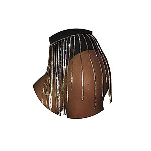 Asooll Crystal Body Chains Fashion Belly Hip Skirts Tassel Waist Chains Summer Beach Nightclub Party Body Accessories Jewelry for Women and Girls (Gold)