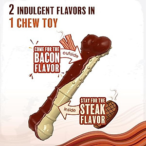 Nylabone Basted Blast Original & Textured Bone Power Chew Toy for Dogs, Dog Toys for Aggressive Chewers, Bacon and Steak Flavor, X-Small - Up to 15 lbs, 2 Pack