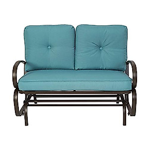 Kozyard Cozy Two Rocking Love Seats Glider Swing Bench/Rocker for Patio, Yard with Soft Cushion and Sturdy Frame (Blue)