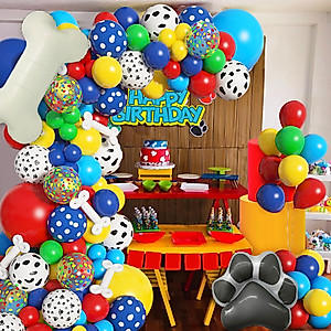 Amandir 155pcs Paw Balloons Garland Arch Kit, Dog Bone Paw Print Foil Balloons Red Yellow Blue Green Paw Balloon for Puppy Paw Themed Boy Birthday Party Decorations Supplies