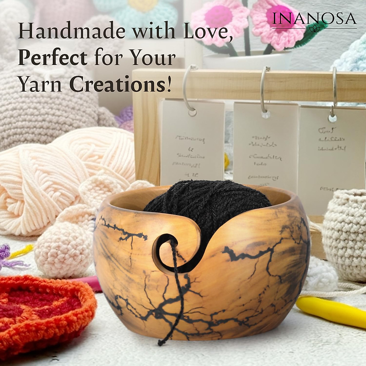 Premium Yarn Storage Bowls Large(7x4)" | Multipurpose Wooden Bowls | Wood Fracking Yarn Bowls | Yarn Organiser - Gift for Mom - Inanosa