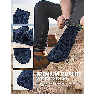 UUMIAER 5 Pairs Wool Socks Mens, Thermal Hiking Socks Thick Warm Winter Socks Soft Crew Socks (US Size 7-13)