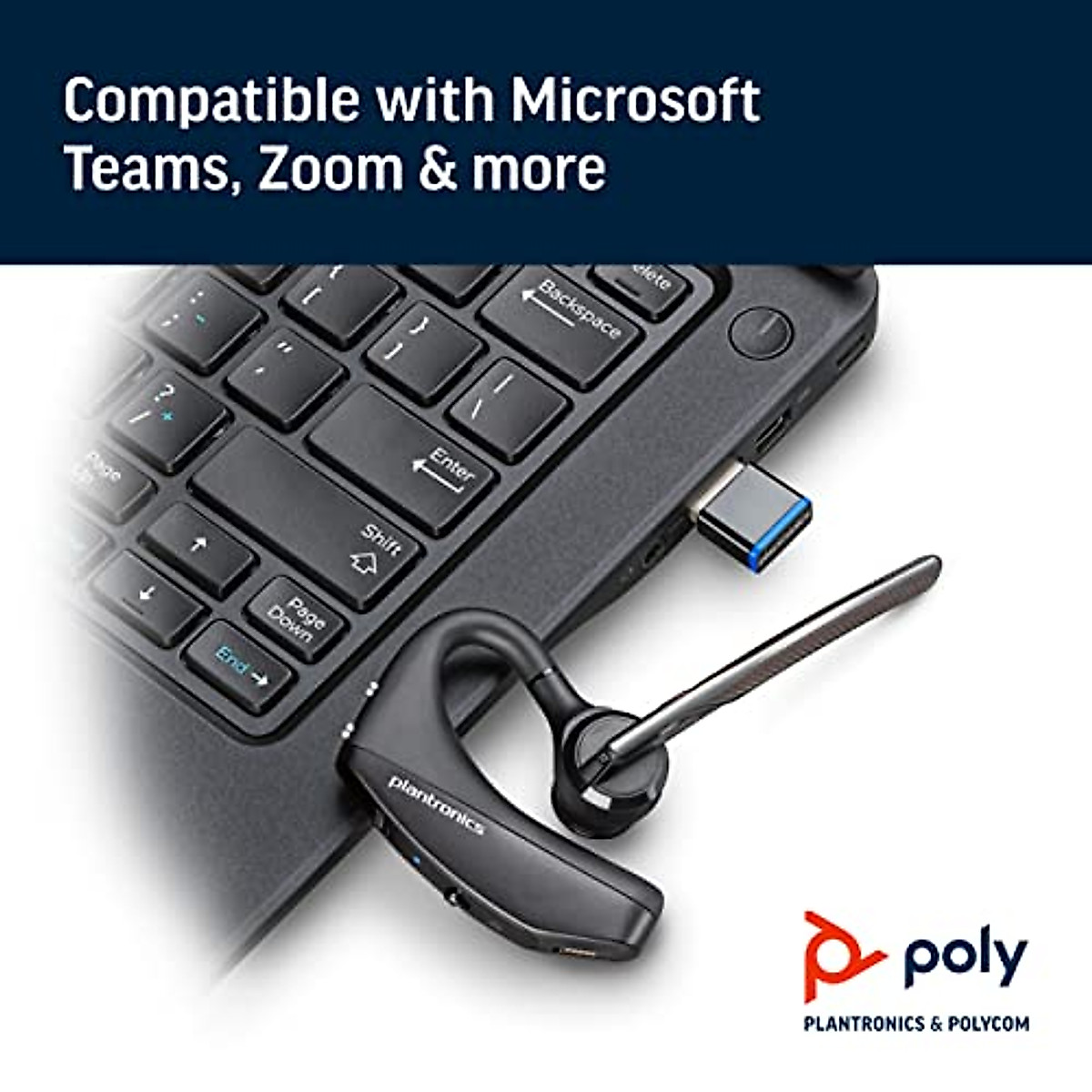 Plantronics - Voyager 5200 UC (Poly) - Bluetooth Single-Ear (Monaural) Headset - USB-A Compatible to connect to your PC and/or Mac - Works with Teams, Zoom & more - Noise Canceling