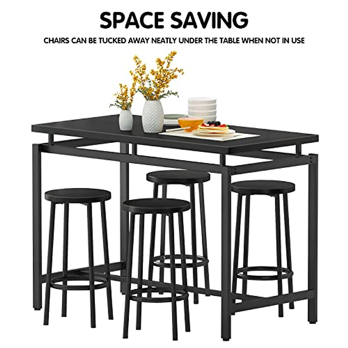 DKLGG Dining Table Set for 4/Bar Table Set, Kitchen Table with 4 Chairs for Living Room, Table and Chairs Dining Set 4 Piece Set for Bar, Pub, Apartment, Restaurant