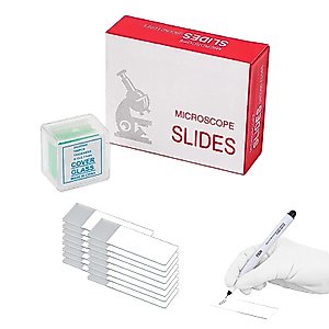 50 Pcs Frosted Microscope Slides with 100 Pcs 22x22mm Square Coverslips Cover Glass for Microscopes
