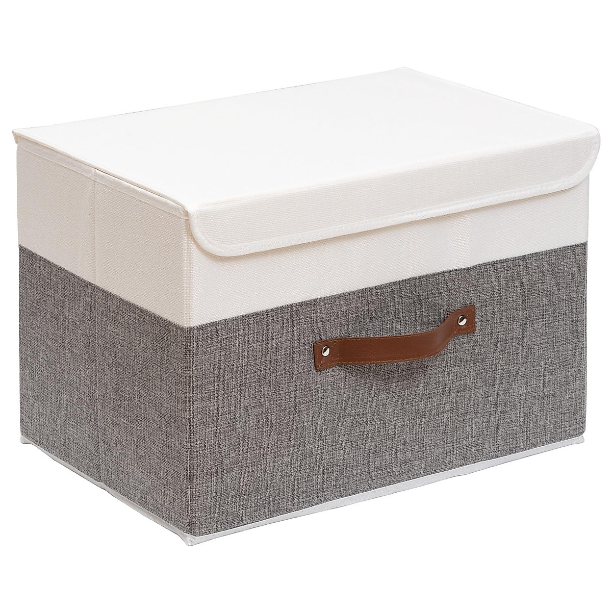 OUTBROS Foldable Storage Boxes with Lids,Large Linen Fabric Foldable Storage Boxes Organizer,Closet Organizers for Clothes Storage, Office Storage 13 x 9.1 x 7.9 inch,White/Grey