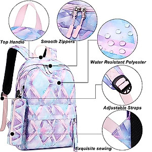 Joyfulife School Backpack for Girls Backpack with Lunch Box Pencil Case Teen Kids Bookbags Set Travel Laptop Backpack Casual Daypacks
