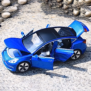 Diecast Toy Car Model 3 Car Model,Zinc Alloy Simulation Casting car Model Pull Back Vehicles,1:32 Scale Mini Vehicles Toys with Lights and Music for Toddlers Kids Children Birthday Gift (Blue)