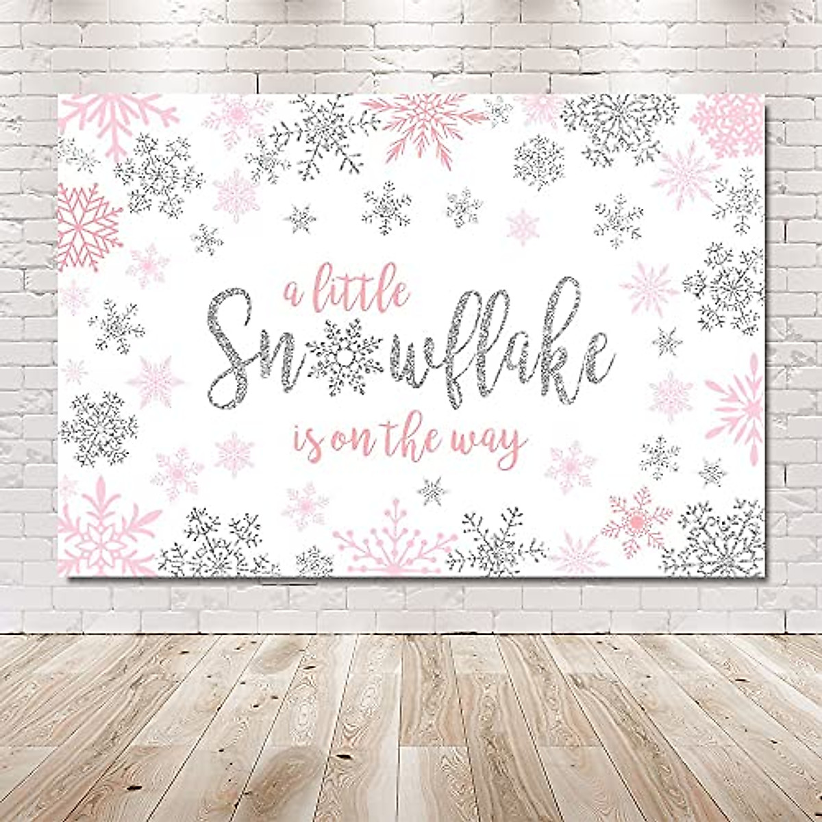 MEHOFOND 8x6ft Winter Snowflake Girl Baby Shower Photo Background Props Pink and Silver Backdrops Party Decoration Winter Wonderland Photo Photo Banner for Dessert Table Supplies