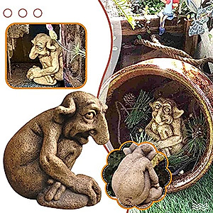 QNQA Gothic Gargoyle Statue,Friendly Troll Resin Sculpture,Personalise Figurine Garden Decor Indoor Outdoor Gnomes Statue for Flowerpot Patio Halloween Ornament,Sitting with hands on feet,5Inch 13cm