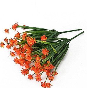 TOSSPER 1 Bundles Artificial Flowers, Fake Simulation Plant Plastic Shrubs for Home Garden Porch Window Wedding Party Decor (Orange)