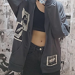 Alt Emo Clothes Women Oversized Zip Up Hoodies Rhinestone Y2k Aesthetic Skeleton Sweatshirts Grunge Gothic Jacket Streetwear (S,b)