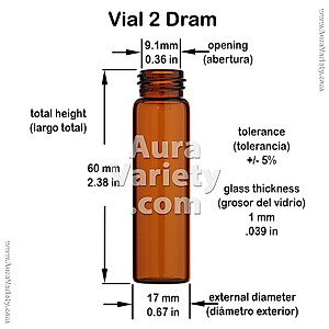 Aura Variety 72-PACK MADE IN USA 2 DRAM 1/4 oz 8ml AMBER GLASS VIALS WITH BLACK SCREW-ON CAPS (Oils Perfume Gold Prospecting Hobby Craft)